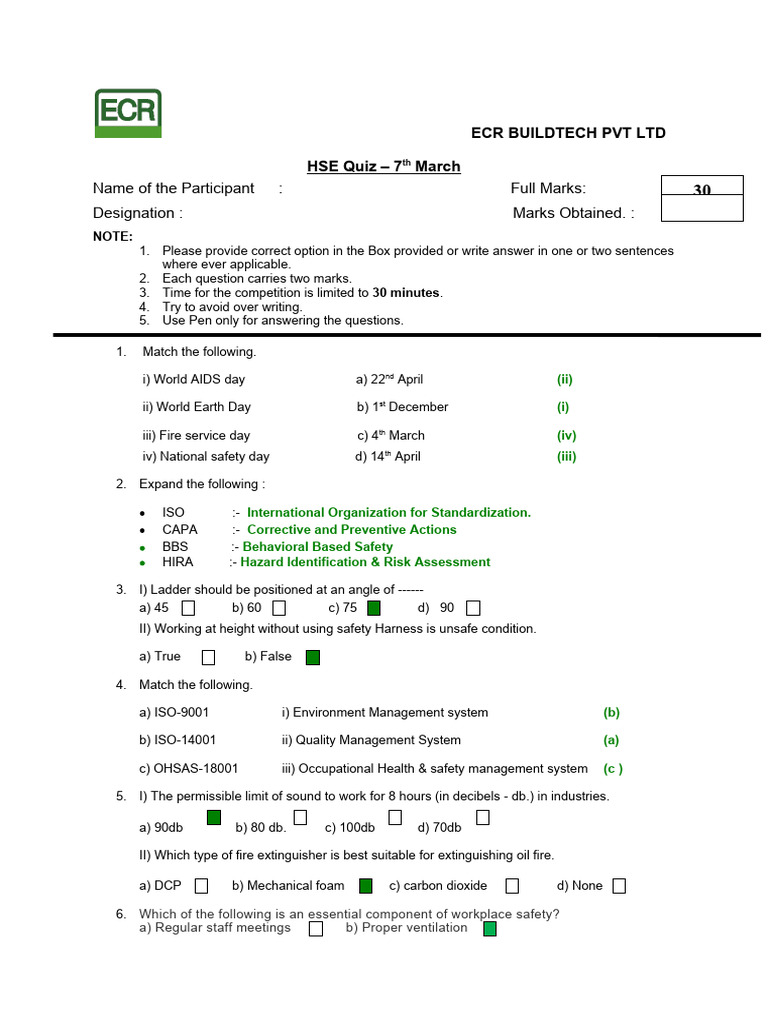 Quiz For Staff Pdf Personal Protective Equipment Occupational