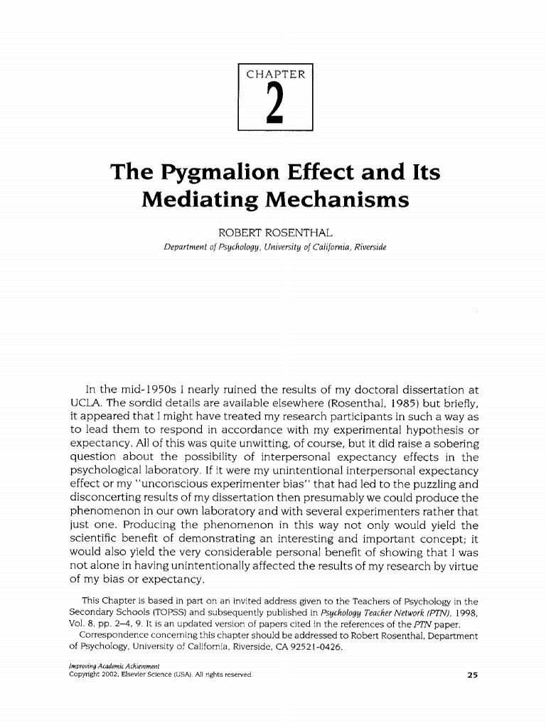 The Pygmalion Effect and Its Mediating Mechanisms - Rosenthal 2002 ...