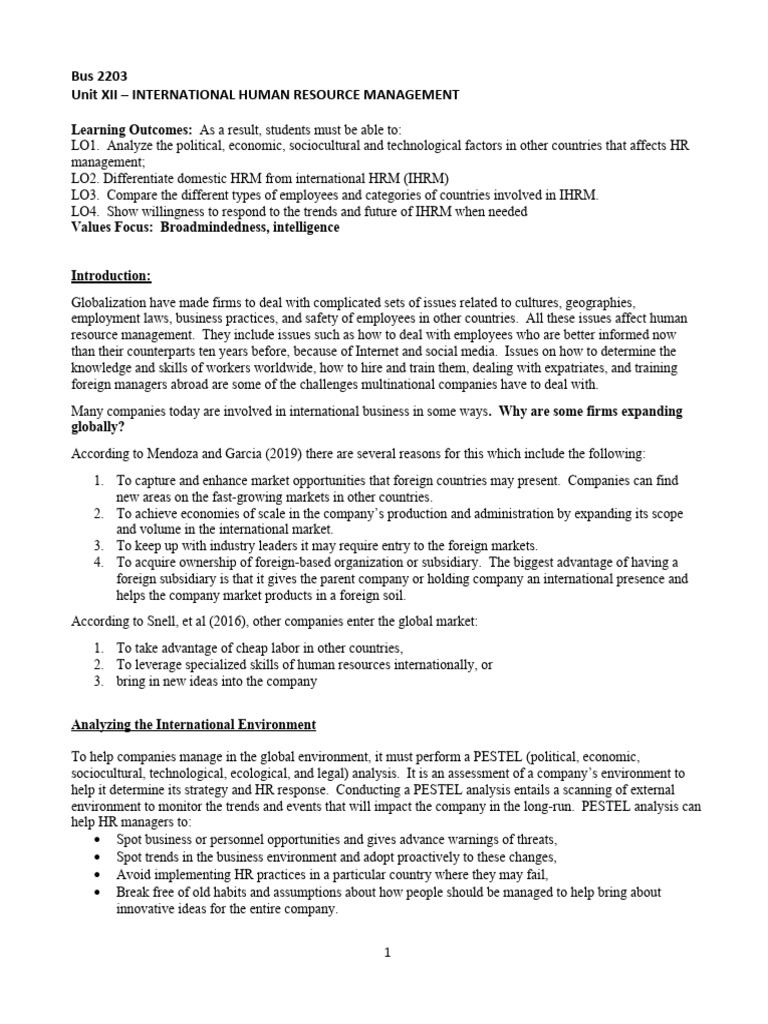 Bus 2203 Unit XII r1 | PDF | Human Resource Management | Human Resources