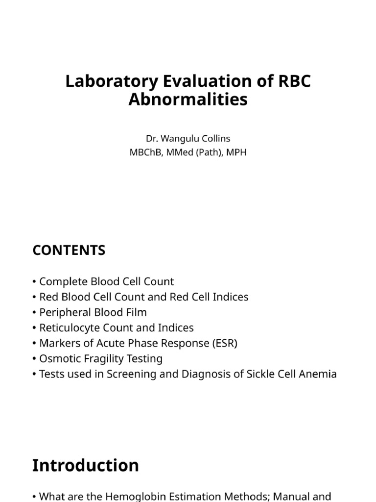 Laboratory Evaluation of RBC Arbnomalities | PDF