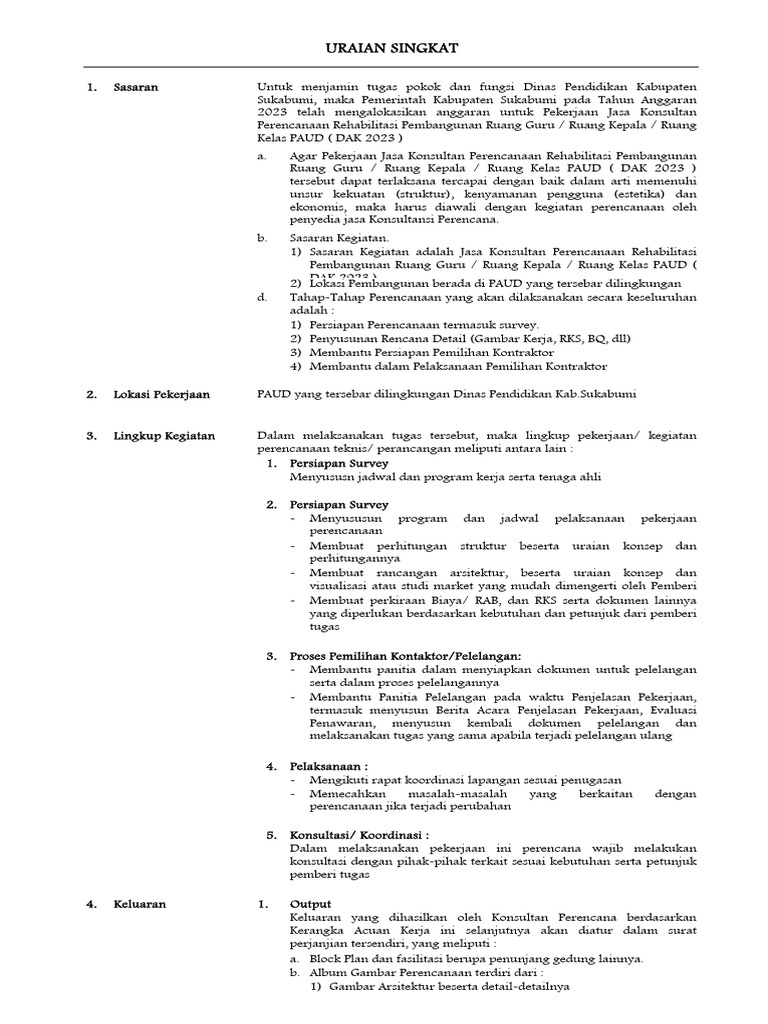 Urain Singkat Rehab Paud | PDF