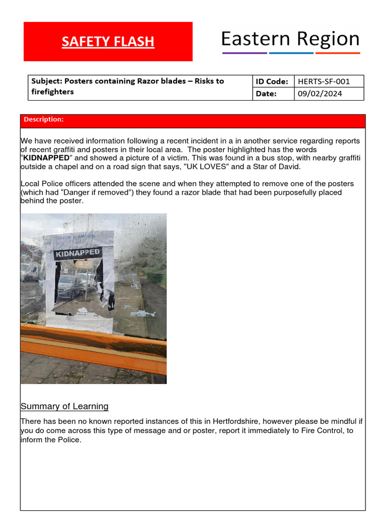 Safety Flash: Subject: Posters Containing Razor Blades - Risks To ...