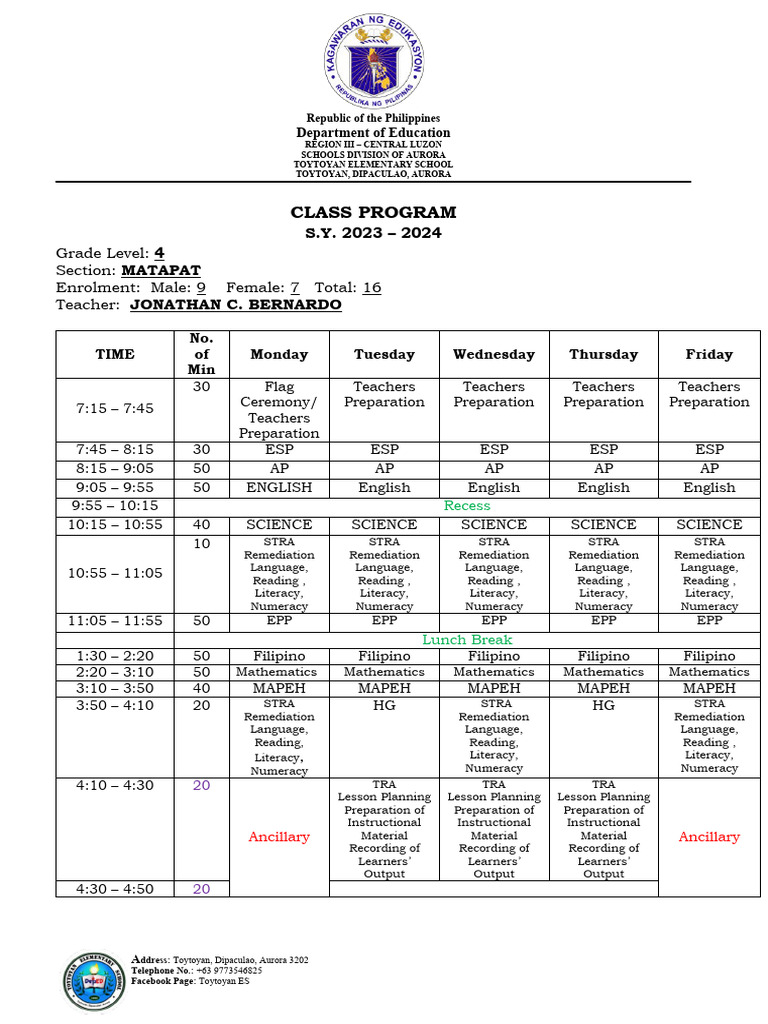 new edited CLASSROOM PROGRAM, TEACHERS PROGRAM | PDF | Cognitive ...