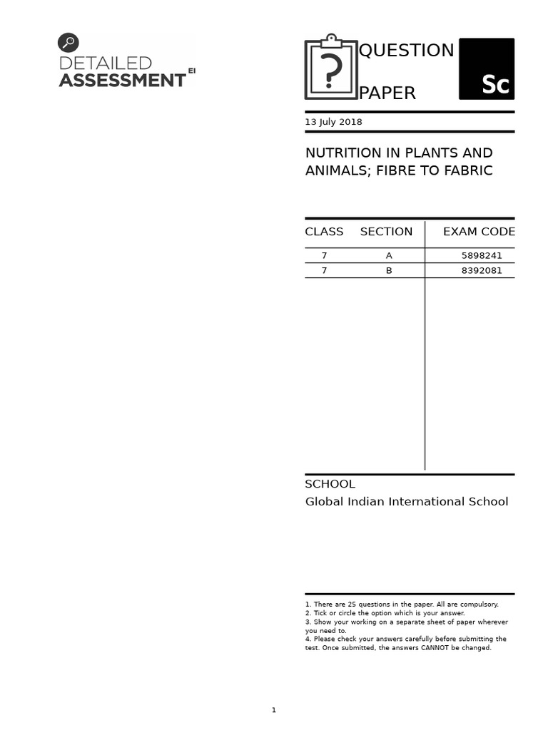 G7 Science - ASSET - NUTRITION IN PLANTS ANIMALS, FIBRE TO FABRIC (18 ...
