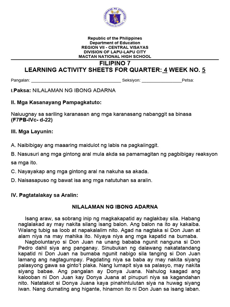 FILIPINO-7-LAS-QUARTER-4-WEEK-5 (1) | PDF