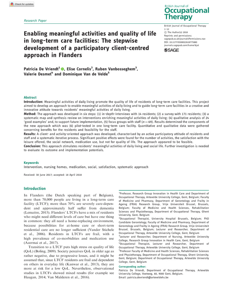 Enabling Meaningful Activities and Quality of Life in Long-Term Care | PDF | Occupational ...