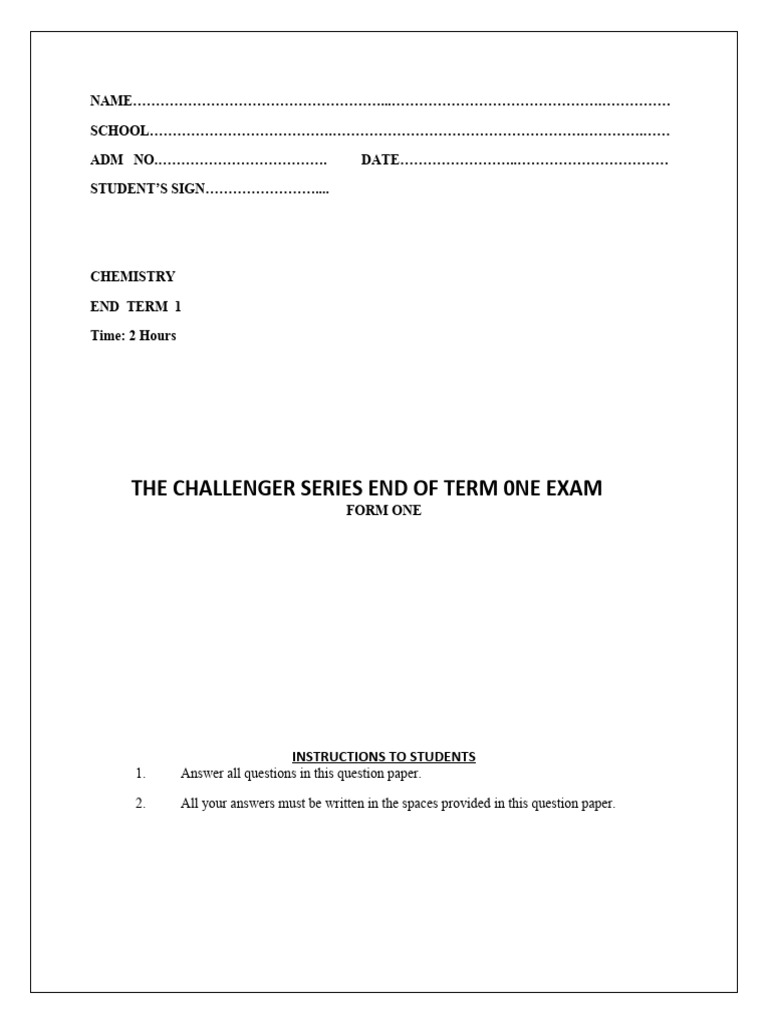Form One Chemistry End Term Exam | PDF | Crystal | Iodine