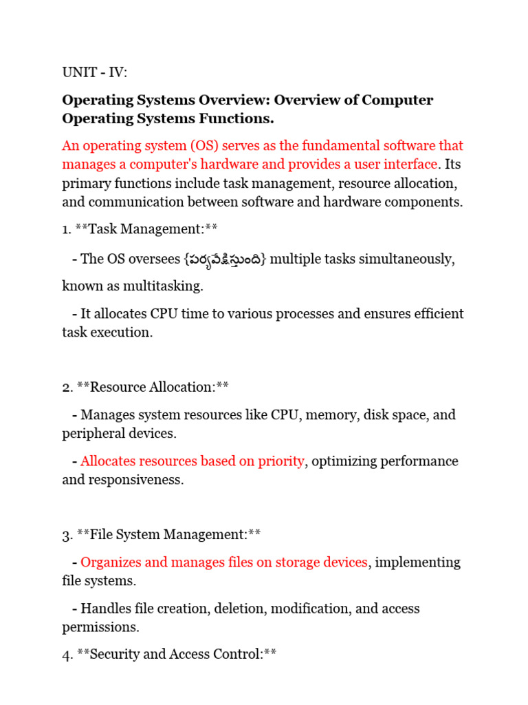 UNIT - IV Operating Systems Overview | PDF | Operating System | Process (Computing)