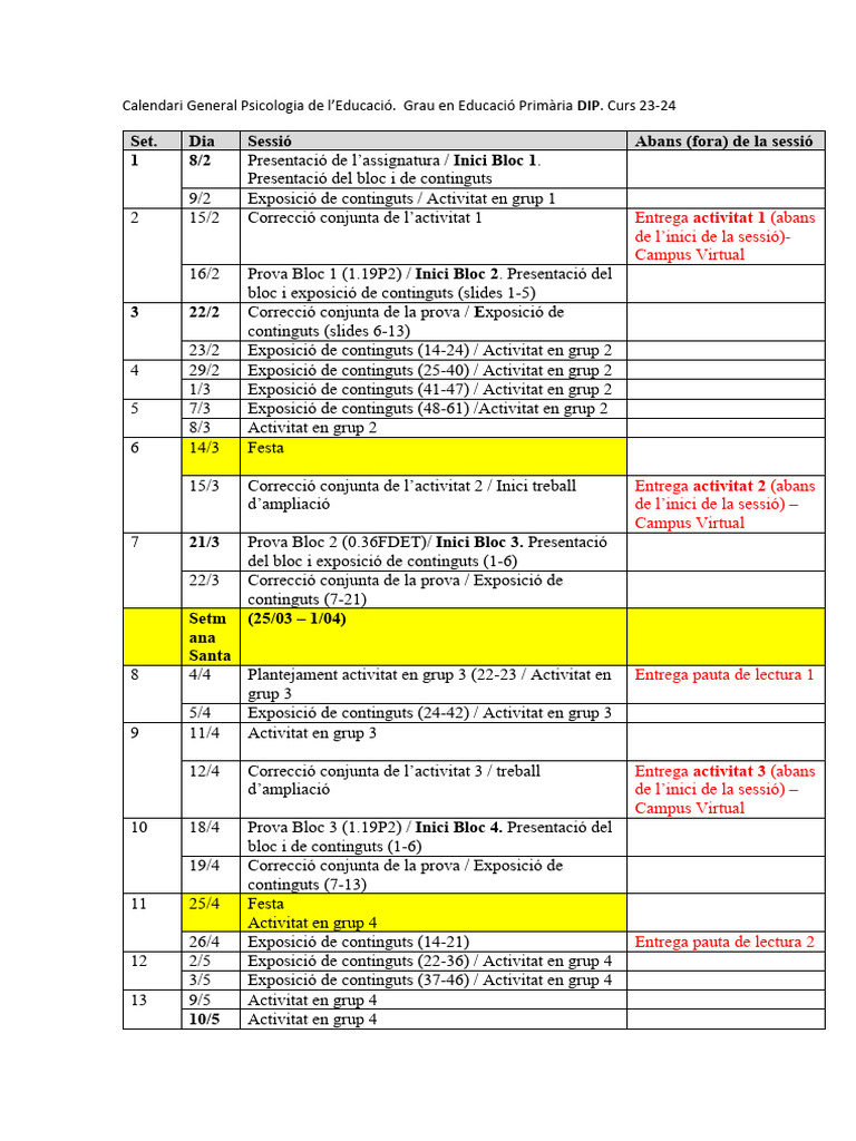 Calendari General PE - DIP- 2023-24_mod-2 | PDF