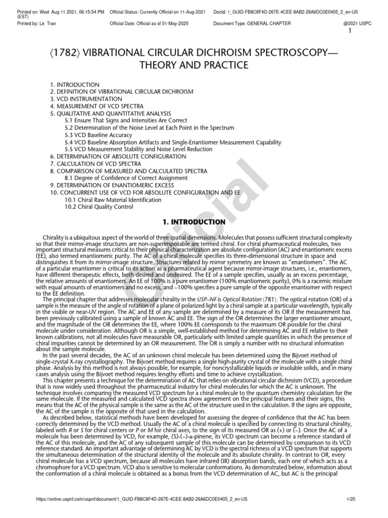 〈1782〉 VIBRATIONAL CIRCULAR DICHROISM SPECTROSCOPY-THEORY AND PRACTICE ...