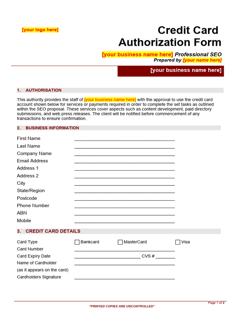 Credit Card Authorisation Form | PDF | Credit Card | Search Engine ...