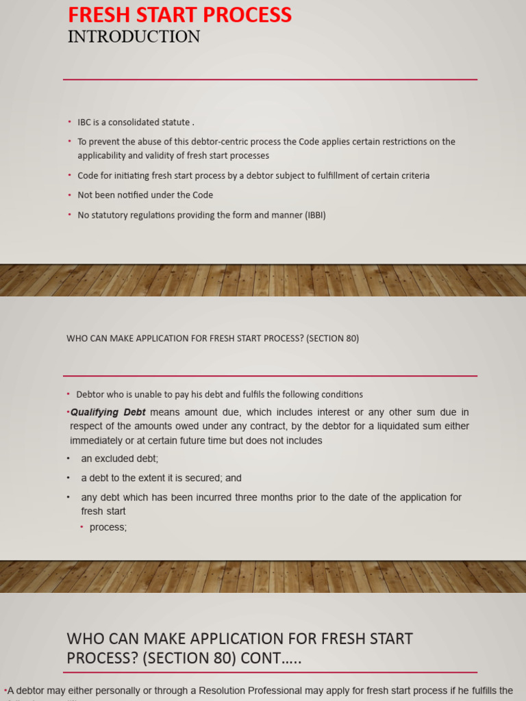 Fresh Start Process IBC | PDF | Bankruptcy | Civil Law (Legal System)