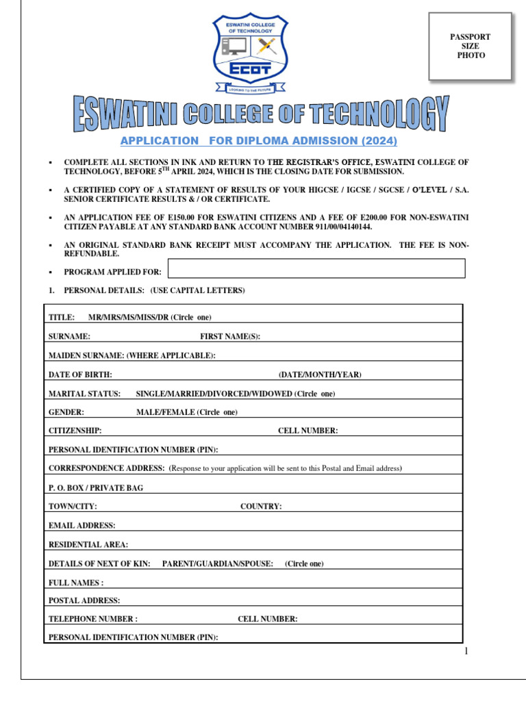 2024 - 2025 ECOT Application Form | PDF | Identity Document | College