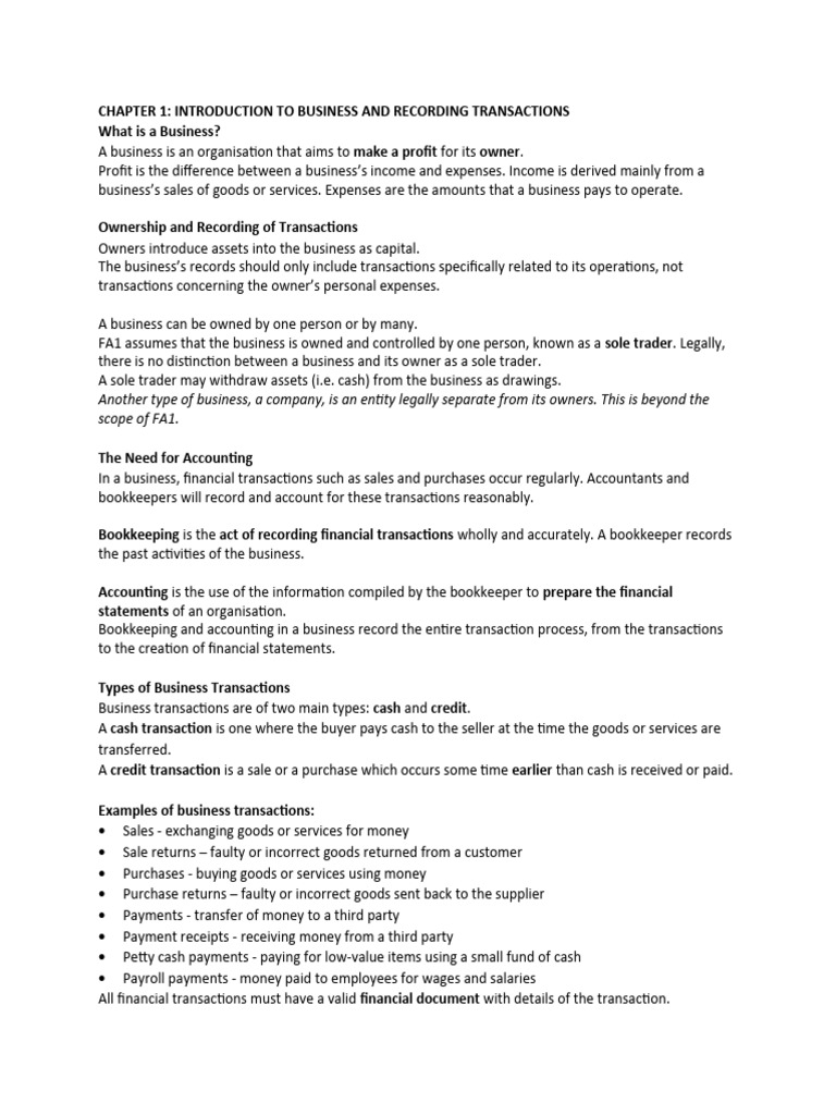 Chapter 1 - Introduction To Business and Recording Transactions | Download Free PDF | Taxes ...