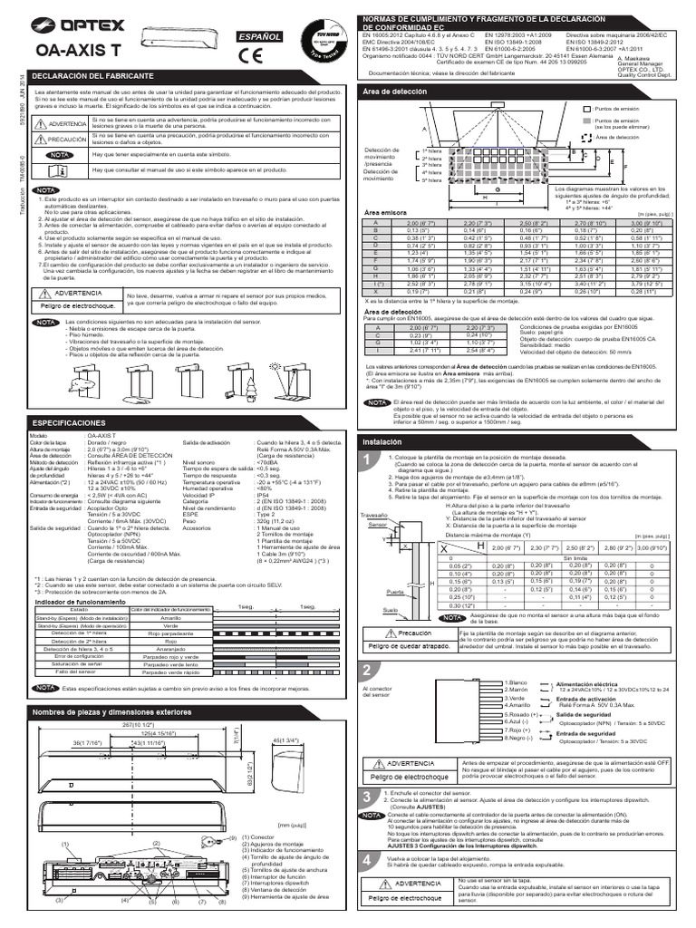 ELECTROMECÁNICA - MANUAL - SENSOR DE PUERTAS - OPTEX - OA-AXIS T | PDF