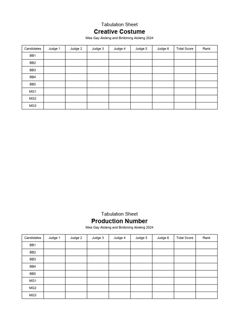 Tabulation Sheet | PDF
