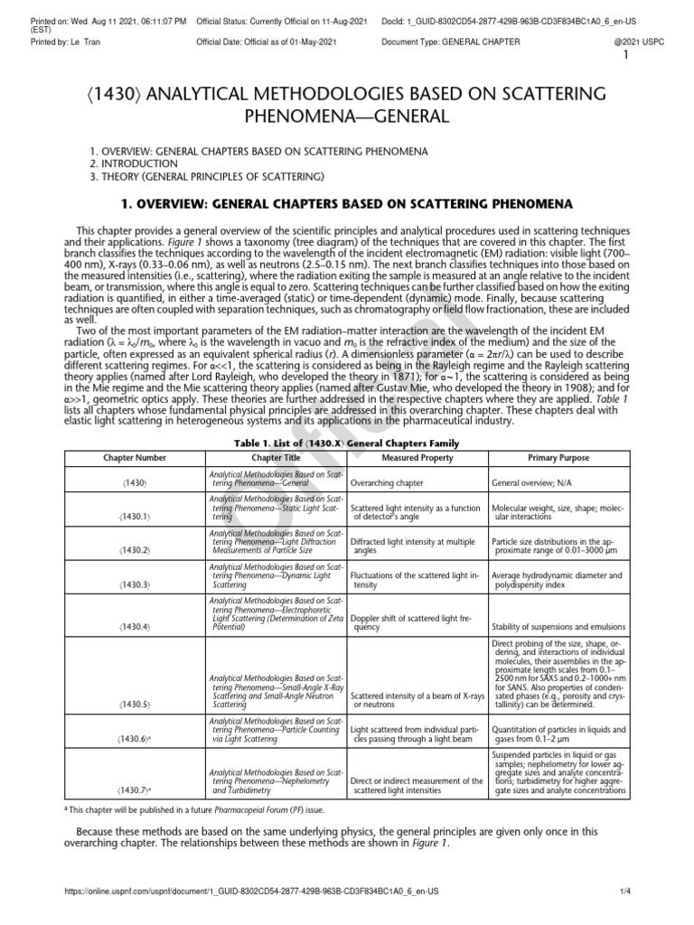 〈1430〉 ANALYTICAL METHODOLOGIES BASED ON SCATTERING PHENOMENA—GENERAL | PDF | Scattering ...