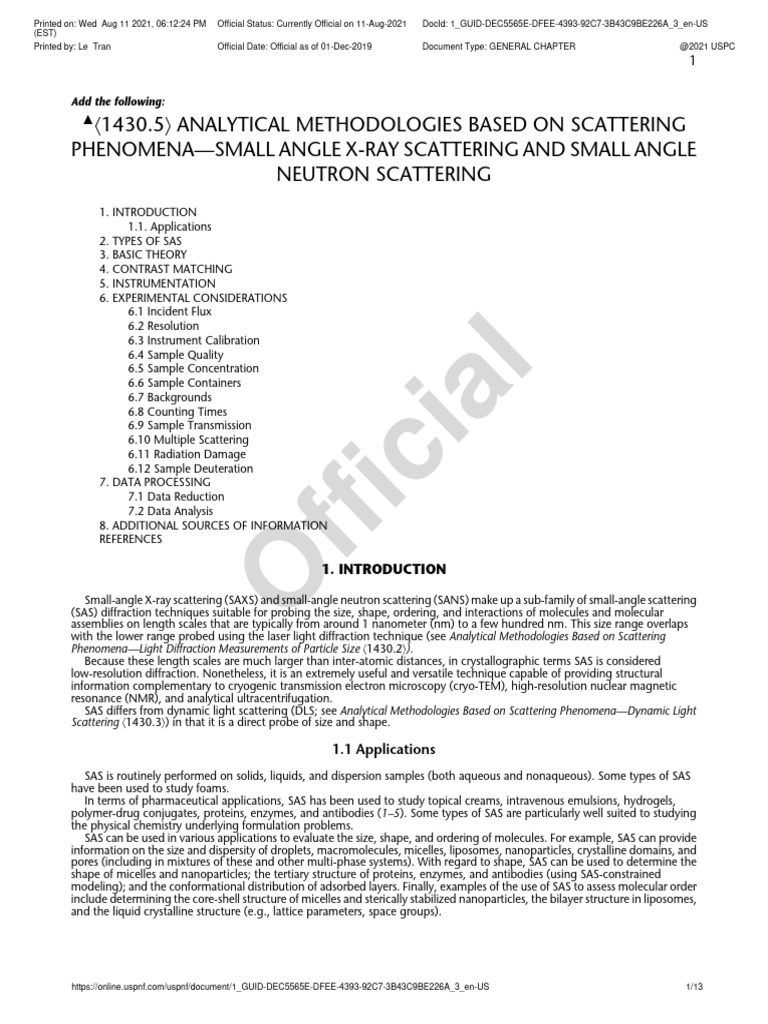 〈1430.5〉 Analytical Methodologies Based on Scattering Phenomena-Small ... 〈1430.5〉 Analytical Methodologies Based on Scattering Phenomena-Small ...