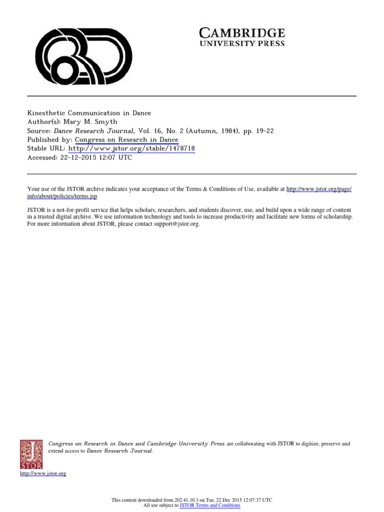 Kinesthetic Communication in Dance | PDF | Perception | Senses