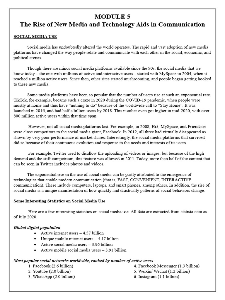 MODULE 5 Purposive Communication | PDF | Social Media | Popular Culture & Media Studies