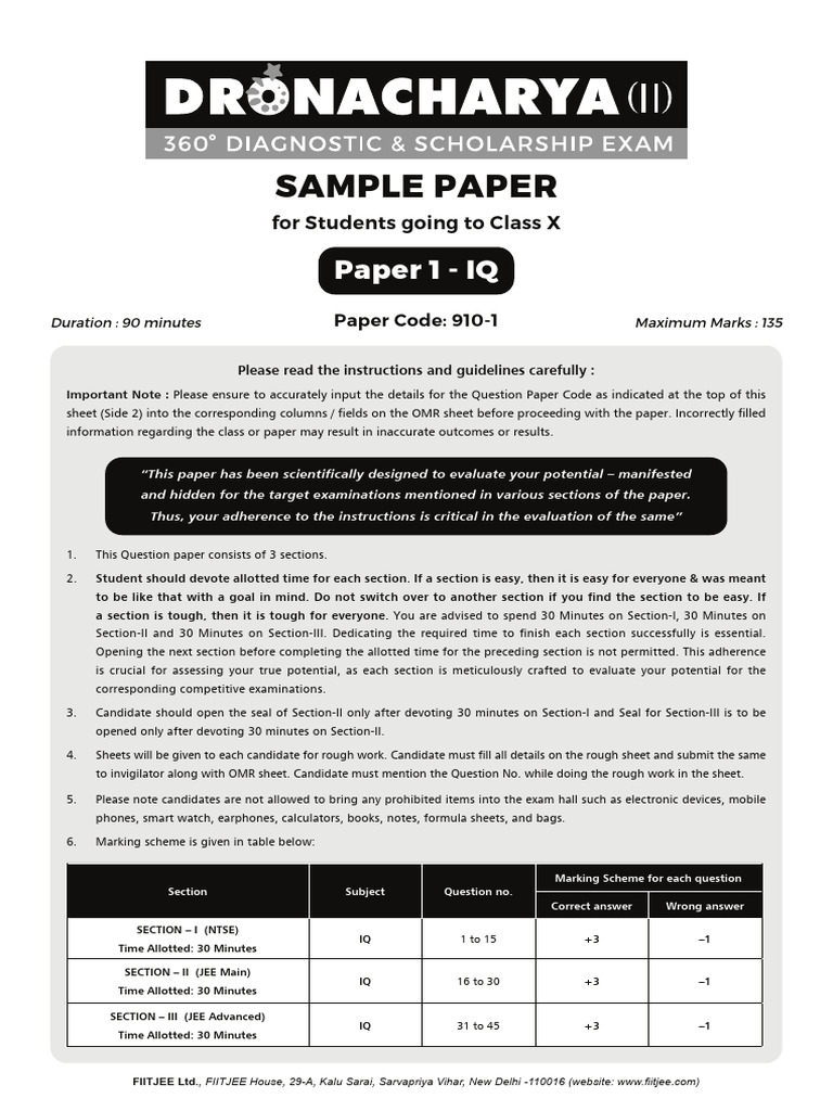 Class X IQ Sample Paper Guidelines | PDF | Angle
