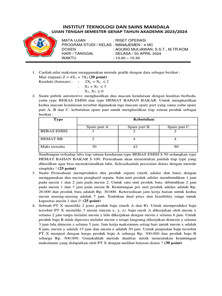 UTS Riset Operasi 4MC | PDF