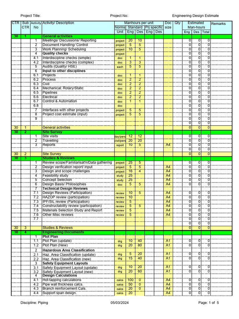 Piping Engineering Design Estimate | PDF | Plumbing | Mechanical ...