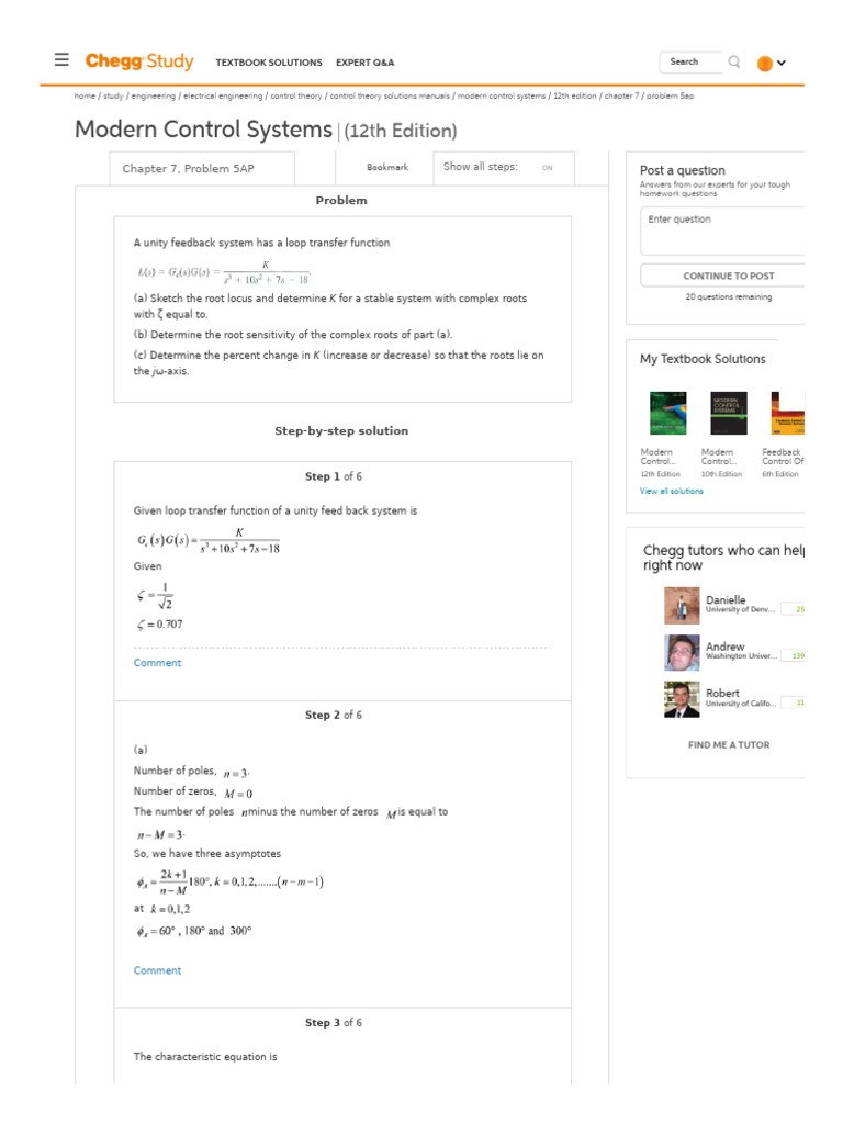 Solved A Unity Feedback System Has A Loop Transfer Functiona Chegg Pdf Applied Mathematics