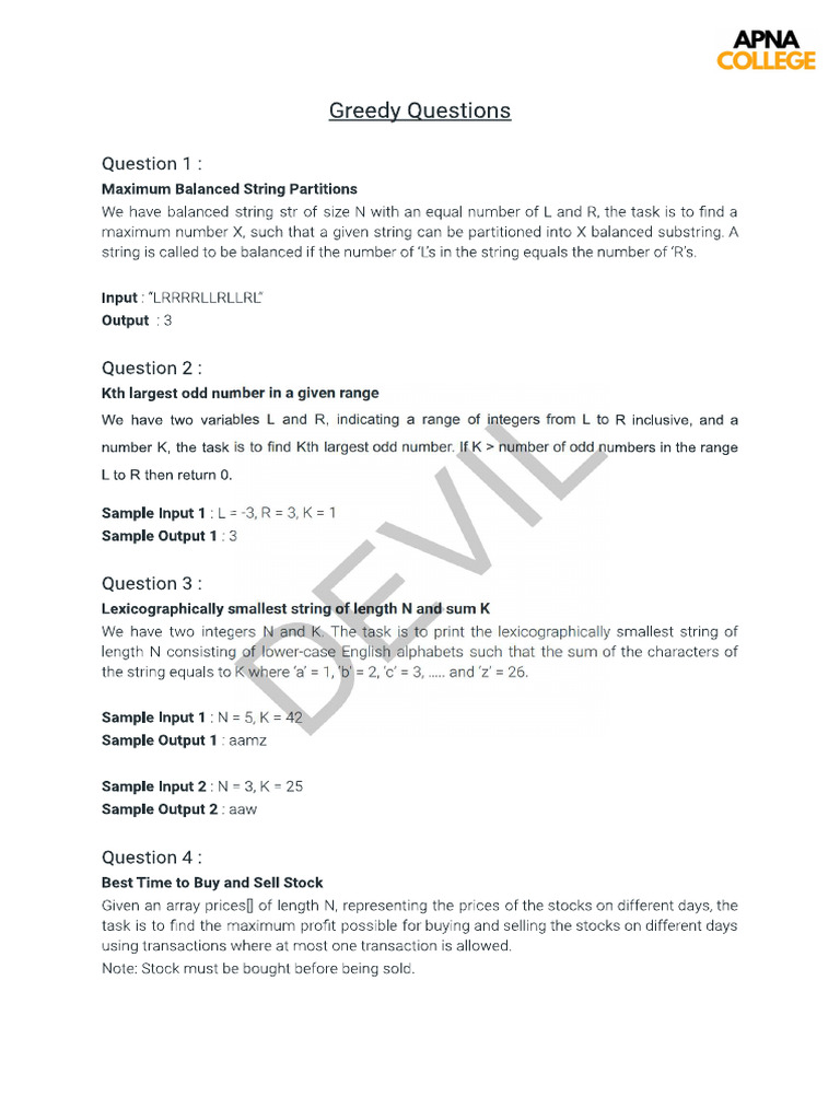 Greedy Questions | PDF