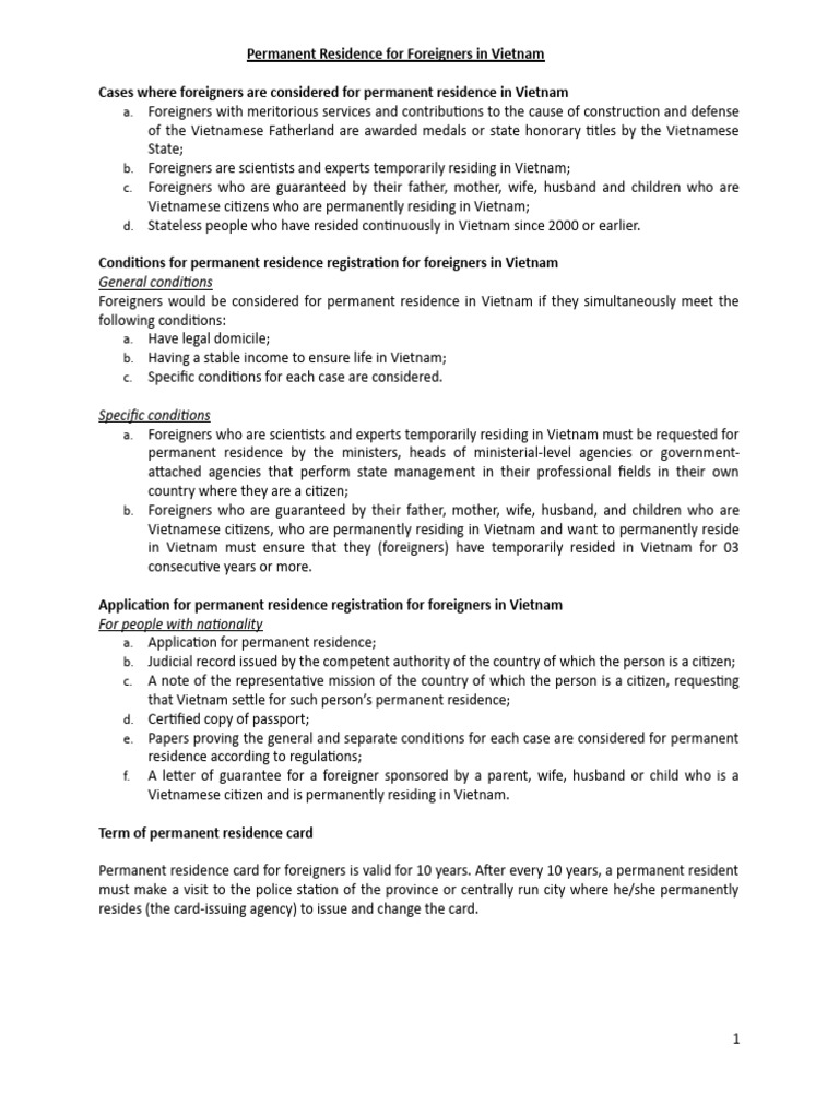 Permanent Residence For Foreigners in Vietnam.word | PDF | Vietnam | Government And Personhood