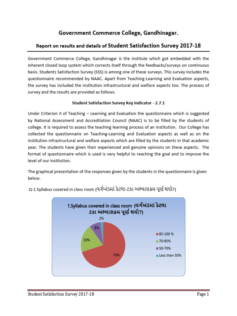 Student Satisfaction Survey 2017 18 | PDF | Cognition | Behavior Modification