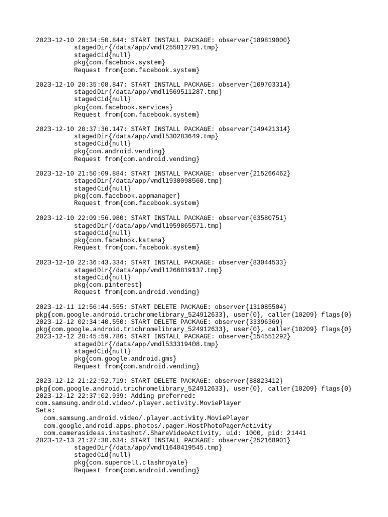 App Installation and Deletion Logs | PDF | Android (Operating System) | Software