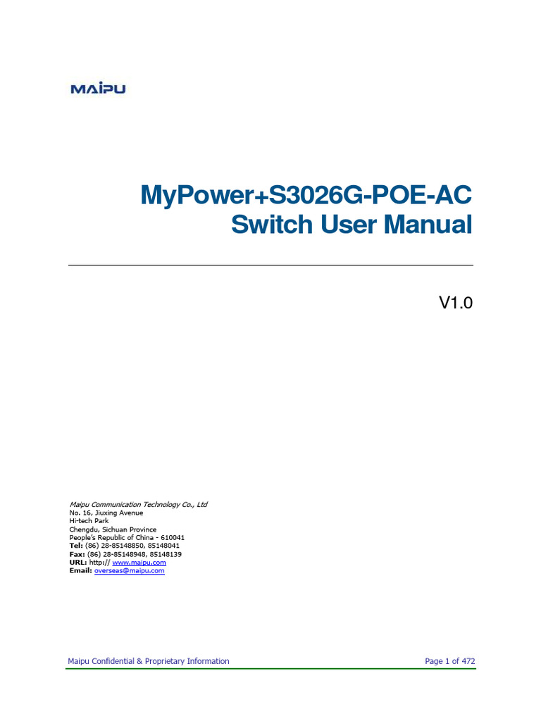 Manual Maipu Switch S3026G-POE-AC User Manual1.0 | PDF | Computer Network | Port (Computer ...