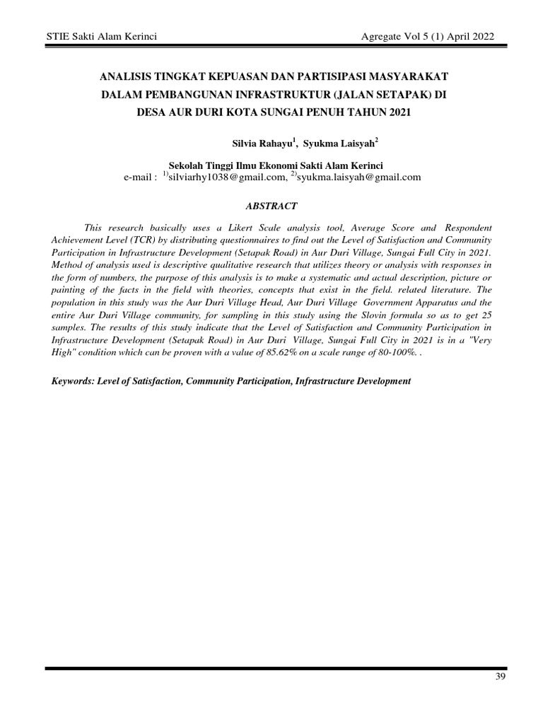 Kepuasan & Partisipasi Desa Aur Duri | PDF