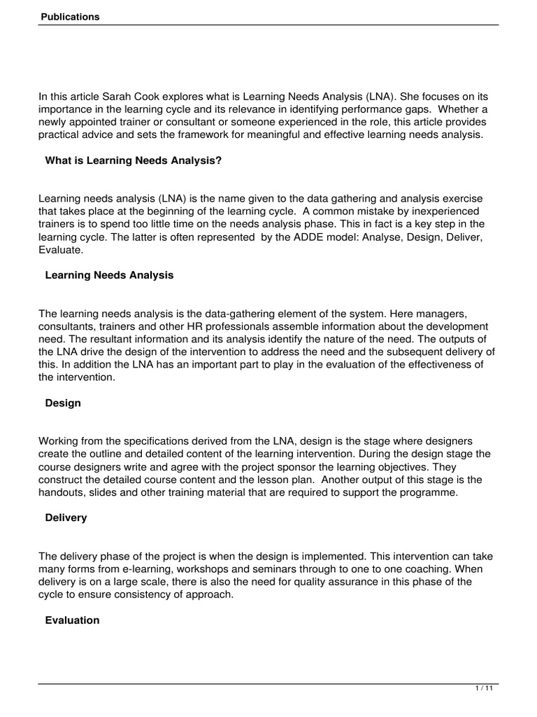 LNA - 3 Levels of Need | PDF | Strategic Planning | Learning