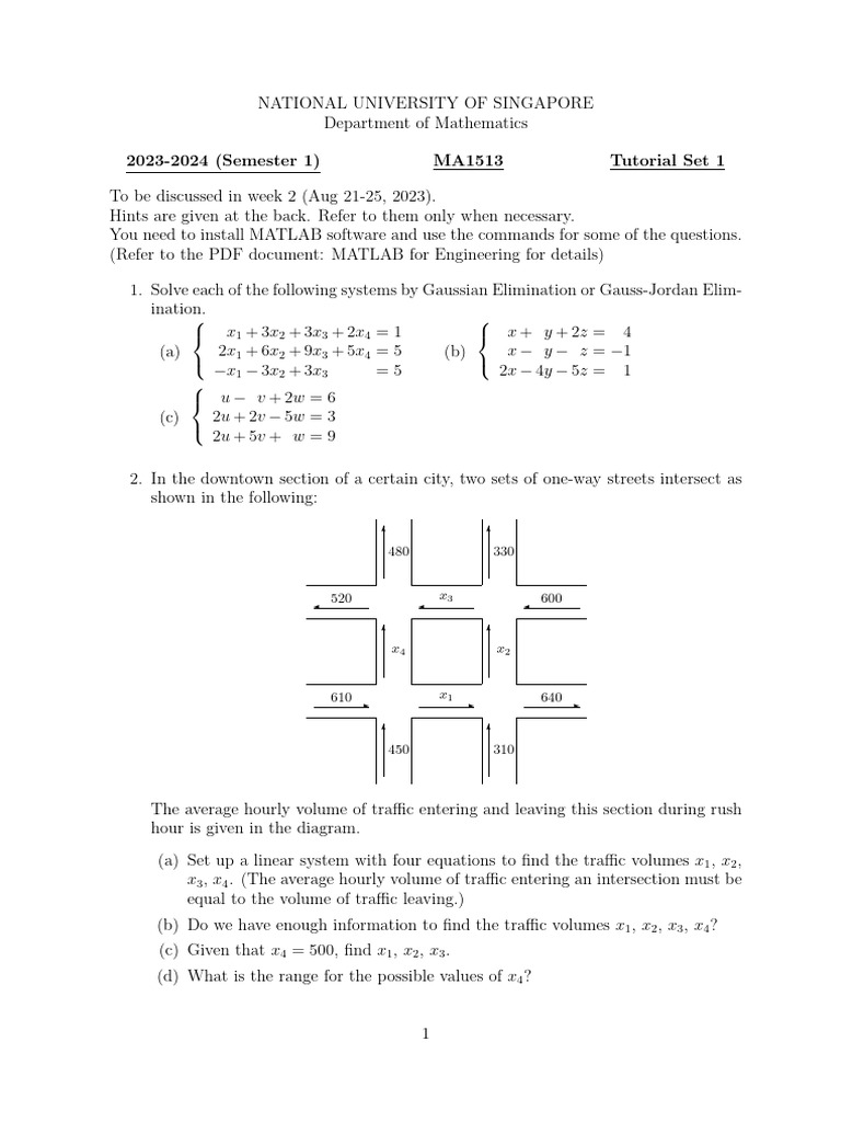 Tutorial Set 1 | PDF | System Of Linear Equations | Matrix (Mathematics)