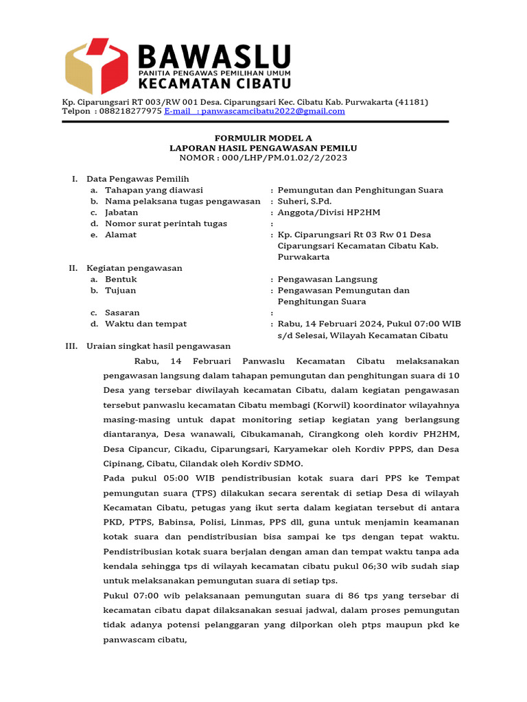 LHP KEC Putung Sura | PDF