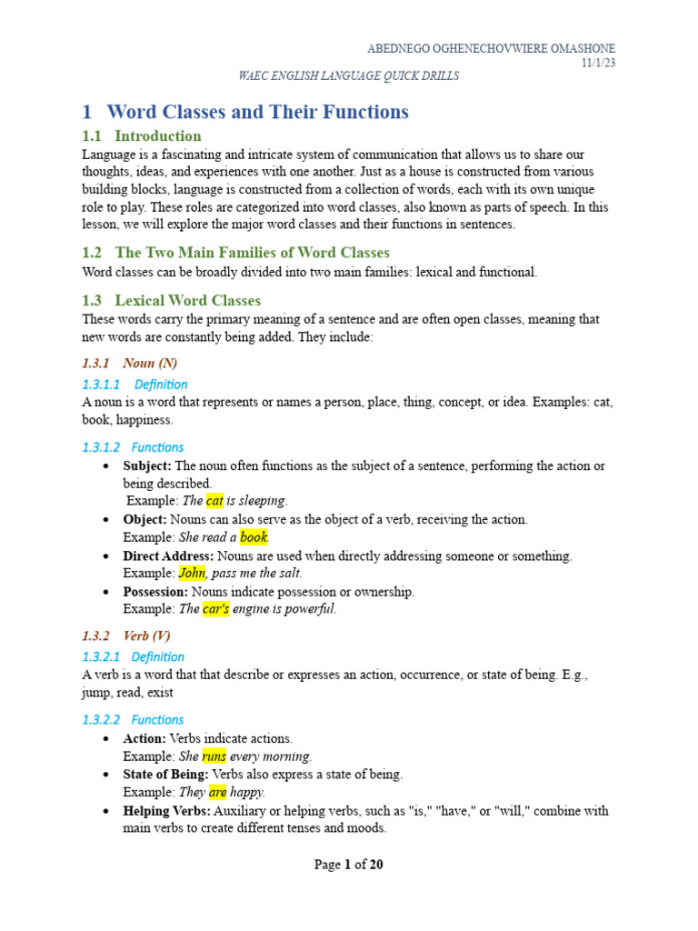Understanding Parts of Speech for WAEC | PDF | Part Of Speech | Adverb