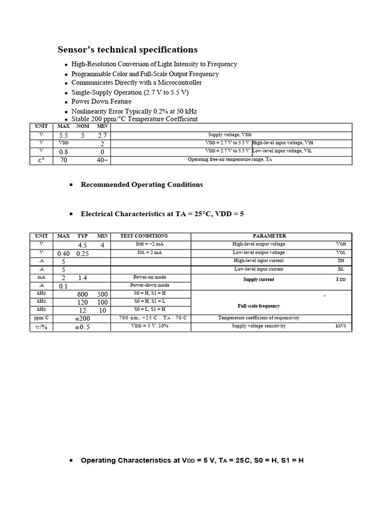 Sensor Specs | Download Free PDF | Frequency | Electromagnetism