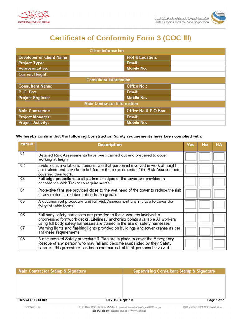 TRK-CED-IC-SF09f, COC-3 Form Checklist | PDF | Fire Safety | Firefighting