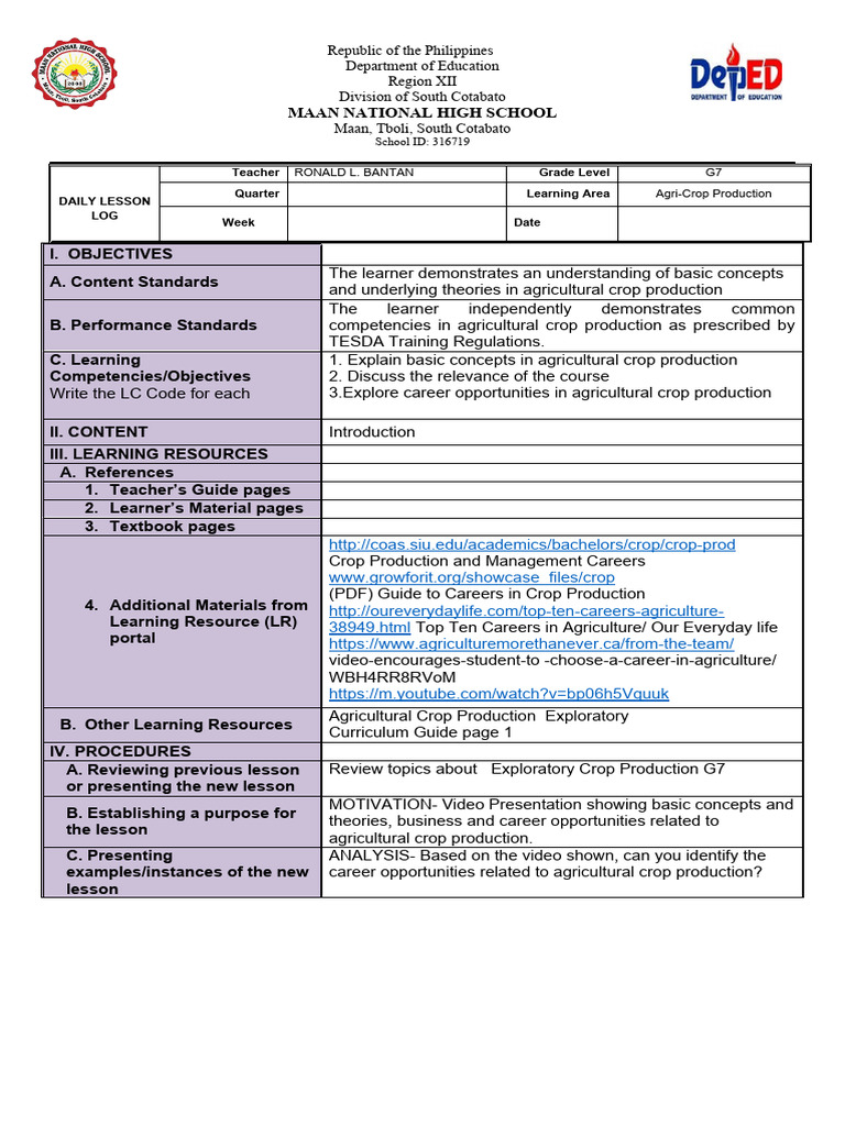 TLE 7 DAY 1docx | PDF | Swot Analysis | Learning