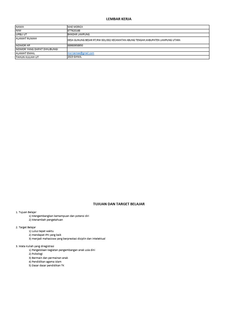 Rencana Belajar Mahasiswa PAUD 2023 | PDF