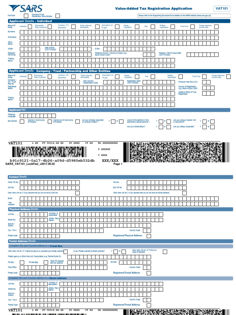VAT101 Value Added Tax Registration Application External Form | PDF ...