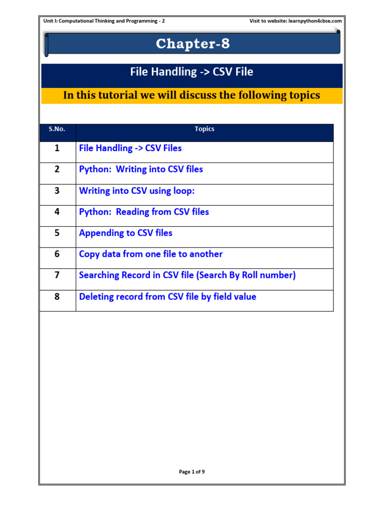 Chapter-8: File Handling | PDF | Comma Separated Values | Computer File