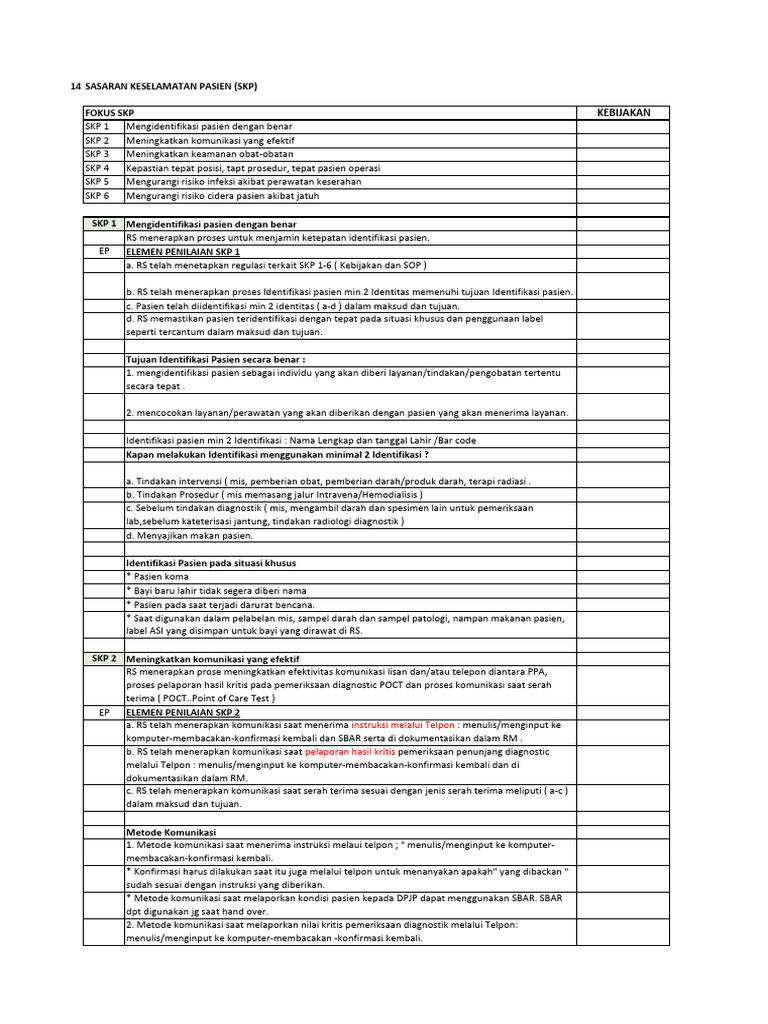 SKP (Sasaran Keselamatan Pasien) | PDF