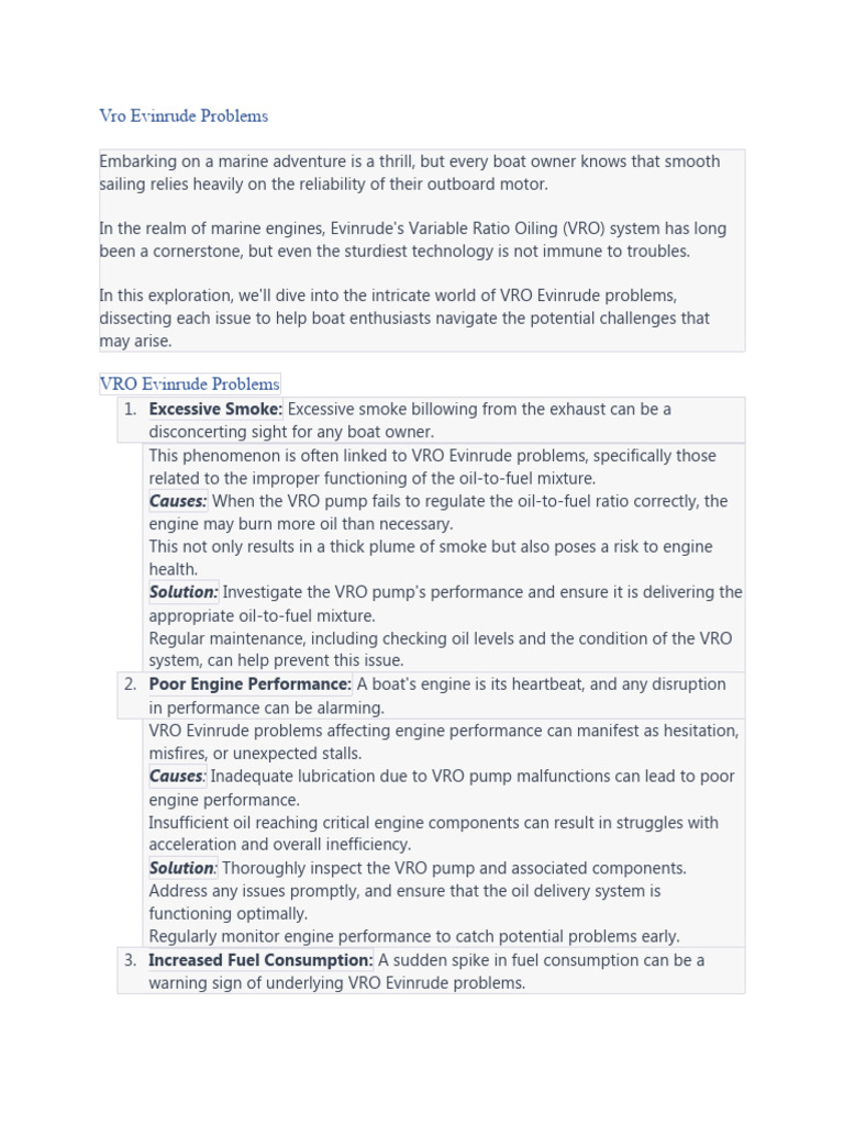 Evinrude VRO System Issues Guide | PDF | Throttle | Pump