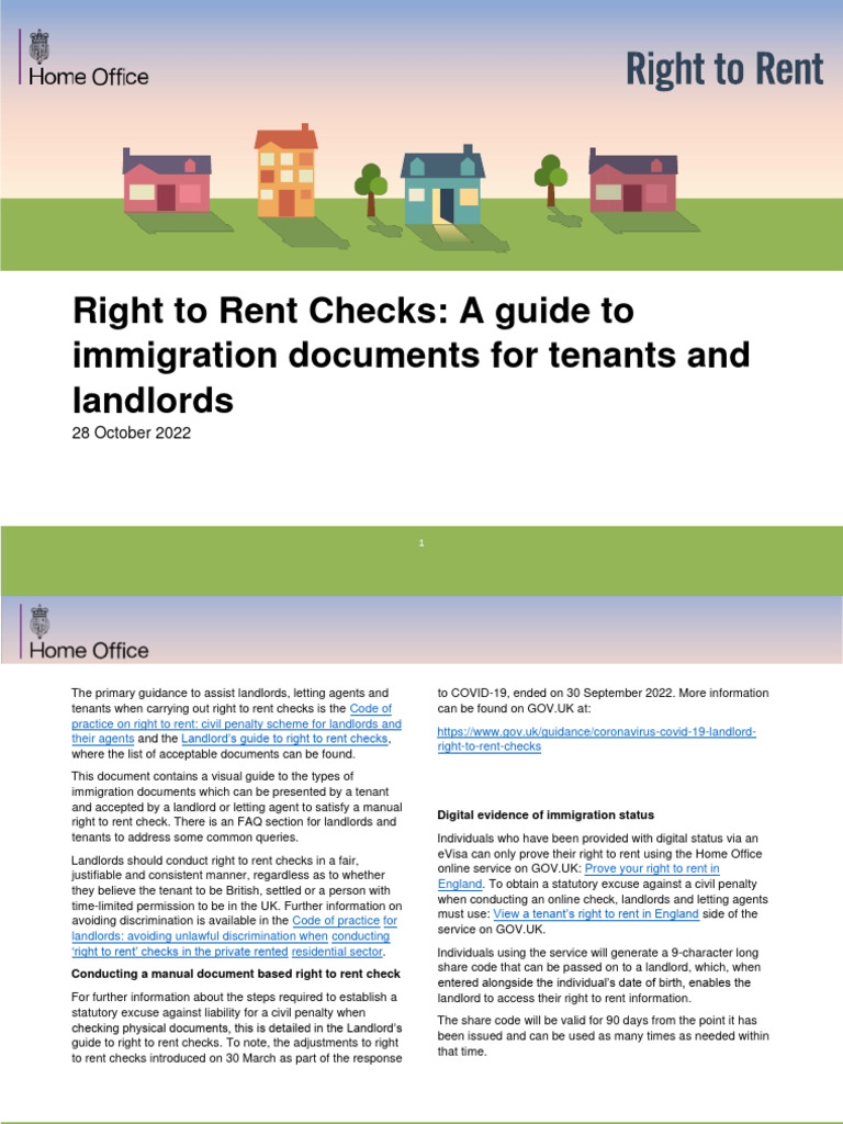 Right to Rent Checks Guide for Landlords | PDF | Leasehold Estate ...