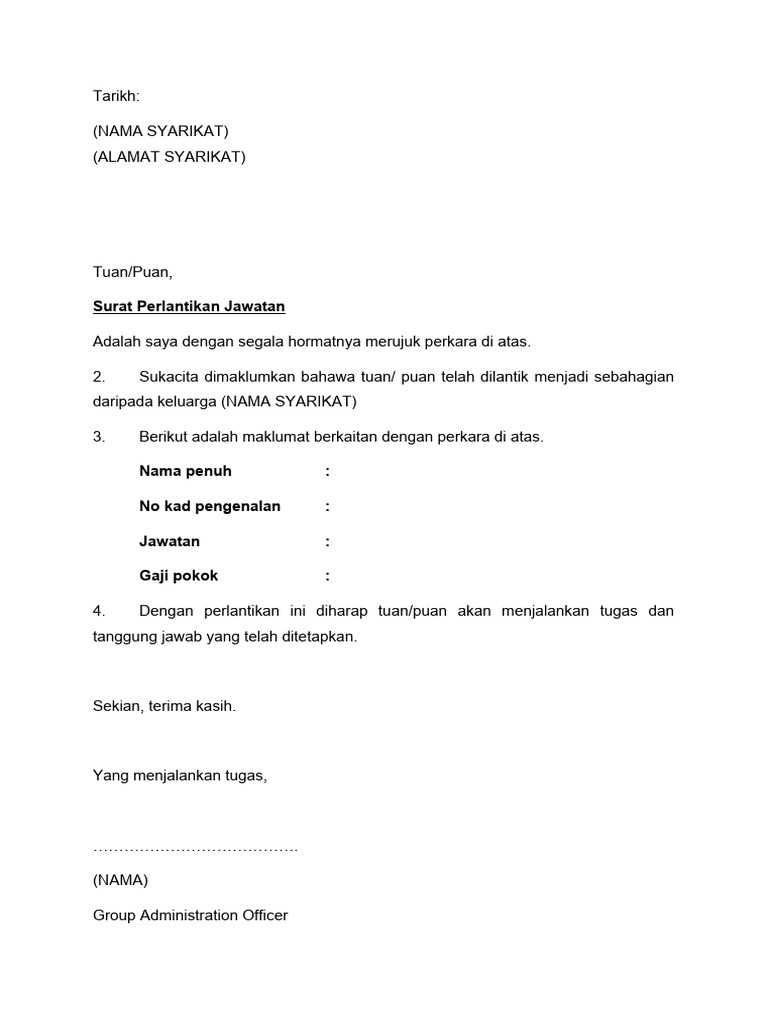 Surat Perlantikan Jawatan Syarikat | PDF