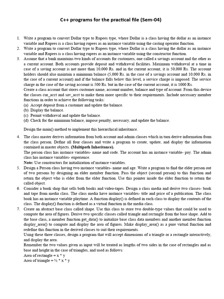 Practical File Programs Sem 04 Bca Kuk Pdf Class Computer Programming Method Computer