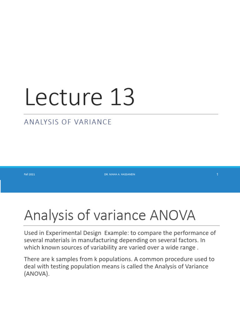 Lecture 13 - Analysis of Varaince ANOVA | PDF | Analysis Of Variance ...